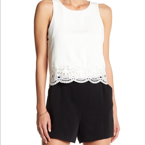 Parker | Pants & Jumpsuits | Parker Lace Trim Overlay Romper | Poshmark